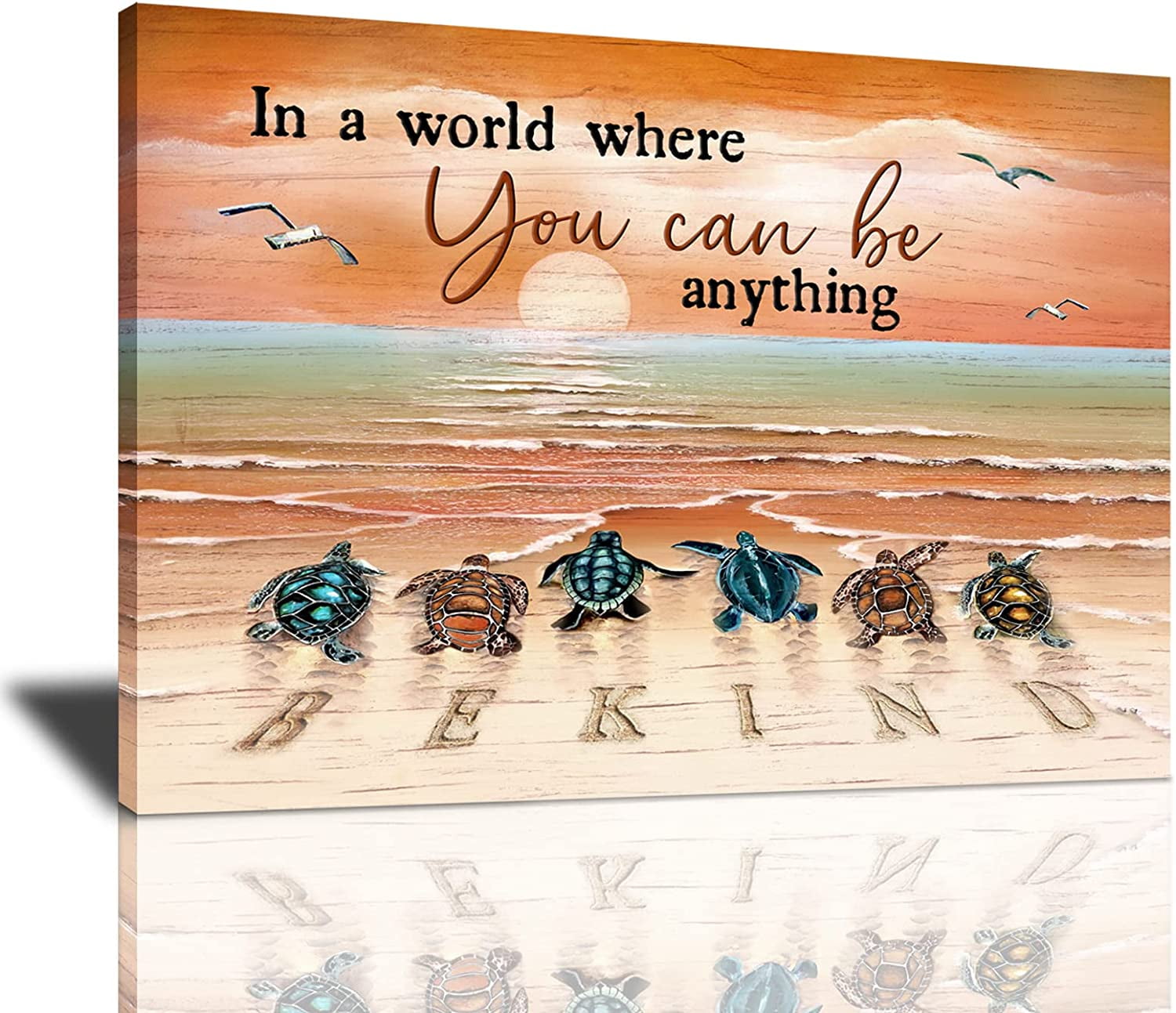 Sea Turtle Bathroom Decor Wall Art Beach Decor Be Kind Canvas You Can ...