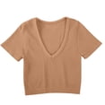 AherBiu Going out Tops for Women Cropped V Neck Short Sleeve Ribble ...