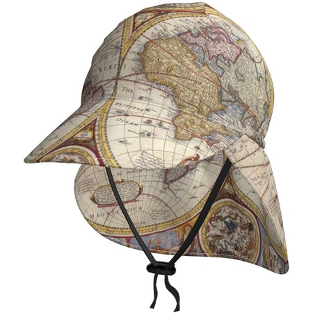 Vintage Geography World Map Boys Sun Hat with Neck Flap Summer Beach ...