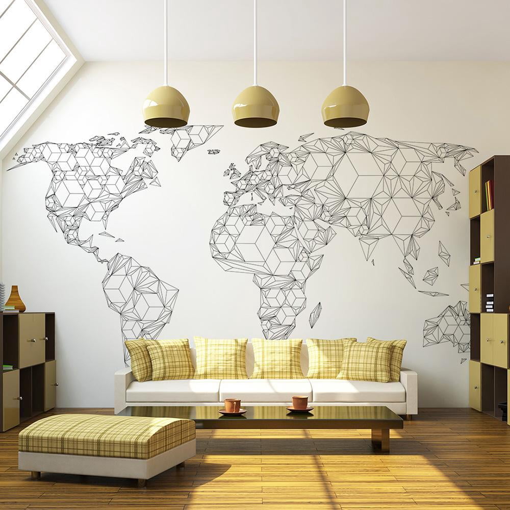 Tiptophomedecor World Map Wallpaper Wall Mural - Map In Geometric Lines ...