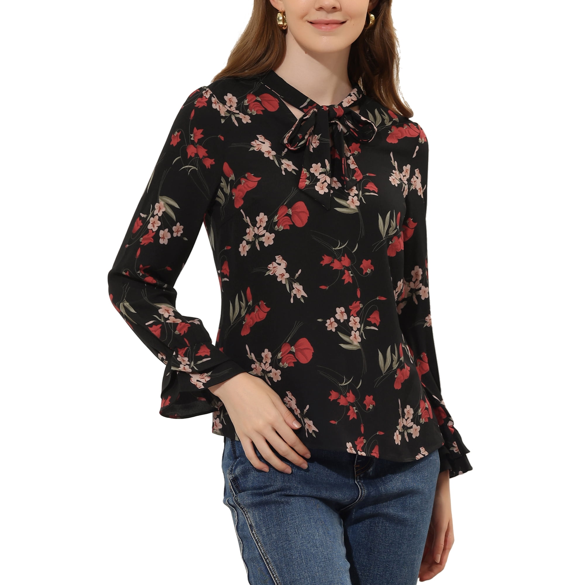 Click here for Inspire Chic Womens Floral Tie V Neck Vintage Ruff... prices