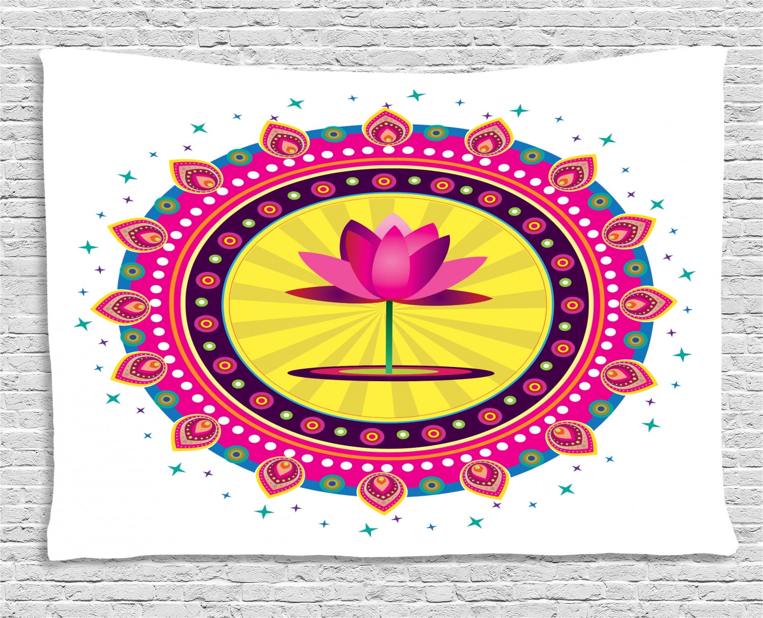 Lotus Flower Tapestry, Circular Mandala Inspired Motif with a Pink ...