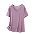 Costeam Womens Solid Color Short Sleeve Thin Tee Two Piece Pajama Set ...