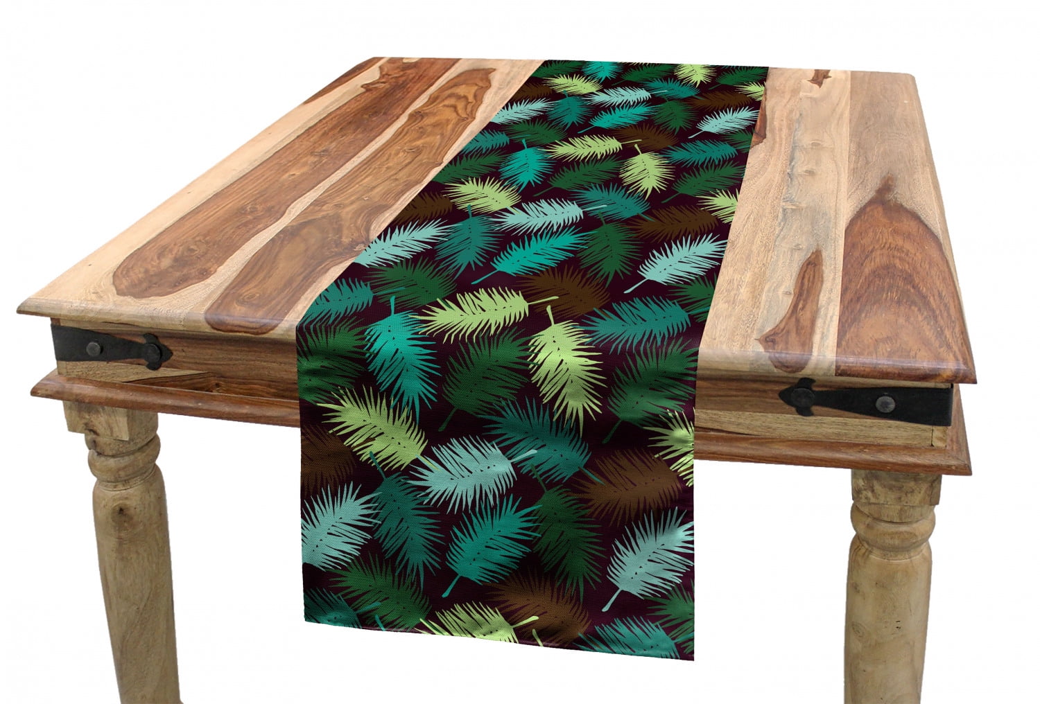 Tropical Table Runner, Exotic Torbay Palm Tree Leaves Silhouette ...