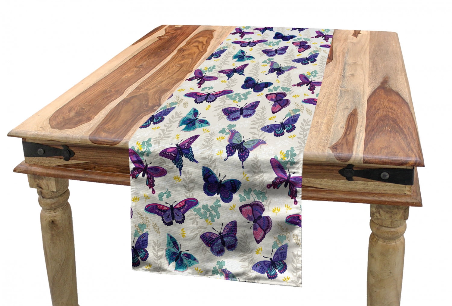 Butterfly Table Runner, Garden Scene of Plants Leaves and Tender ...