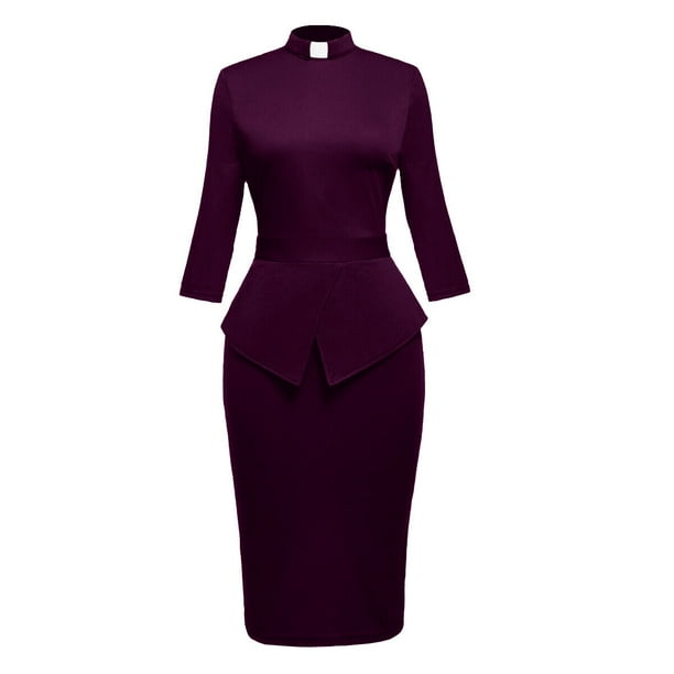 GRACEART Women Clergy Dress Tab Collar Priest Peplum Dress Pastor ...