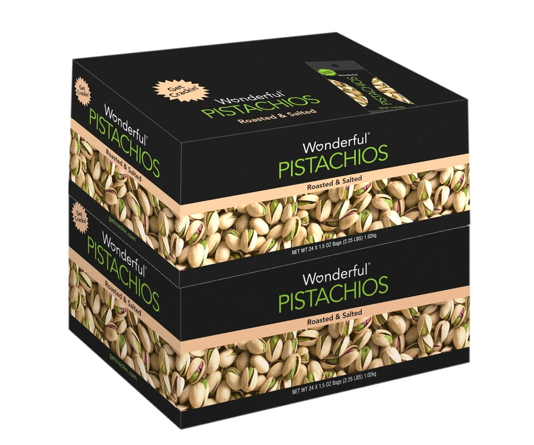 2 Pack | Wonderful Pistachios, Roasted & Salted, In-Shell, 1.5 oz, 24 Count - Walmart.com
