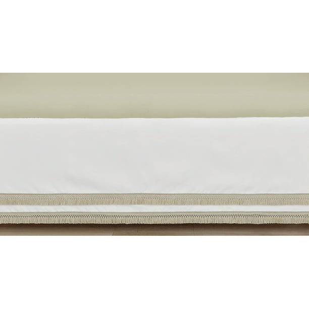 Watercolor Floral Garden Solid Ivory and Sage Green Fringe Dust Ruffle ...