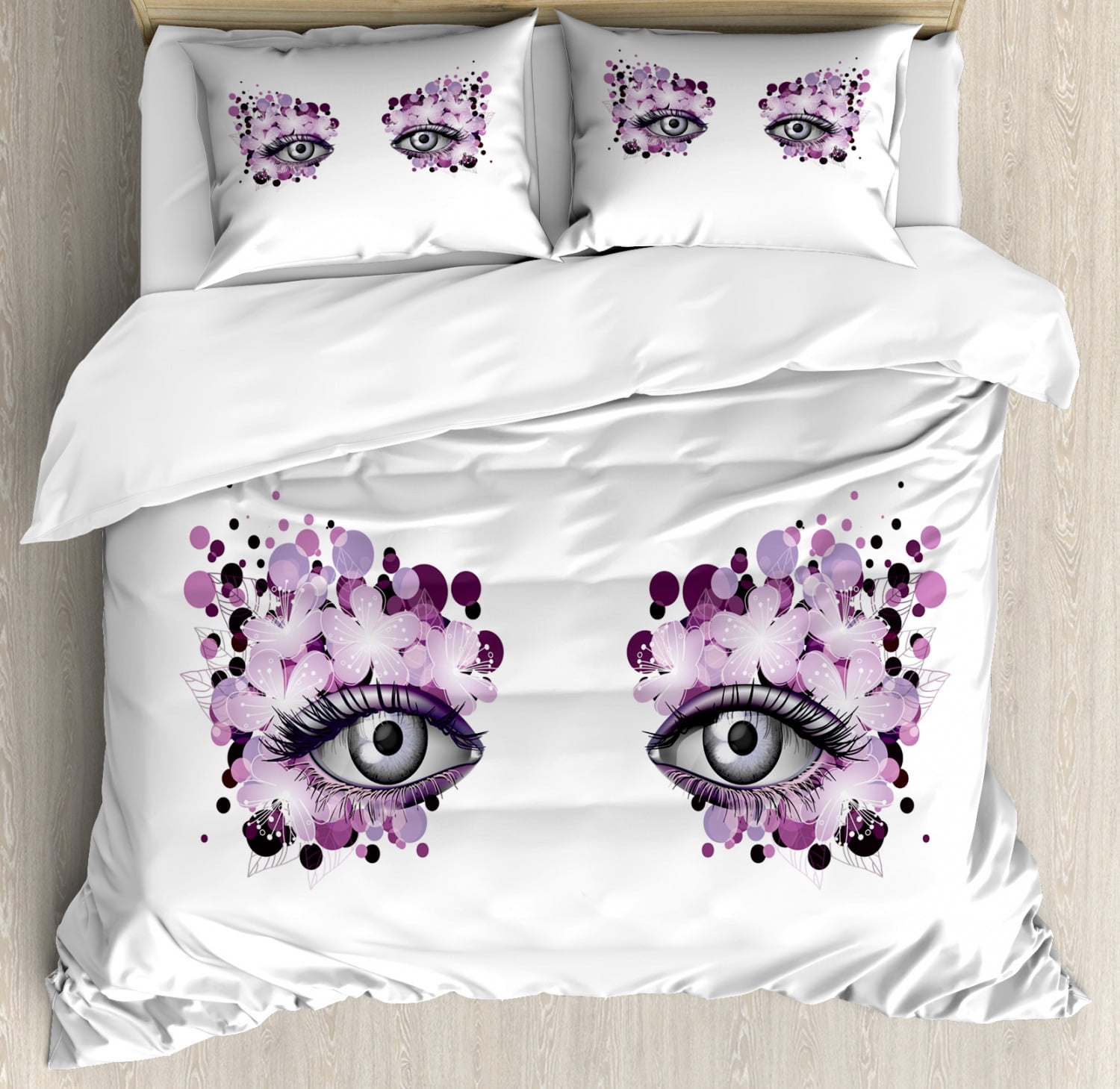 Eyelash Duvet Cover Set King Size, Fantasy Look with Abstract Floral ...