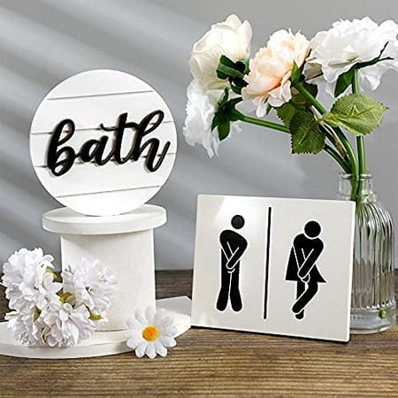 2 Pieces Cute Bathroom Wood Sign Funny Unisex Wood Sign Wooden Restroom ...