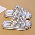 Abomasnow Girls Metallic Open Toe Slide Sandals Multi Strap Flat Slip ...