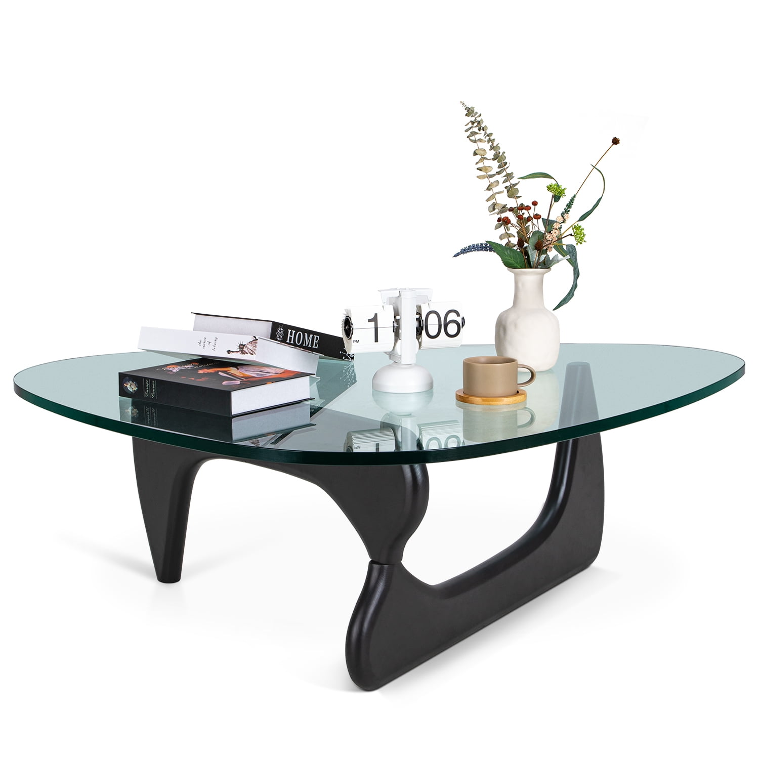 Triangle Glass Coffee Table Clear Glass Top Table with Black Base Solid ...
