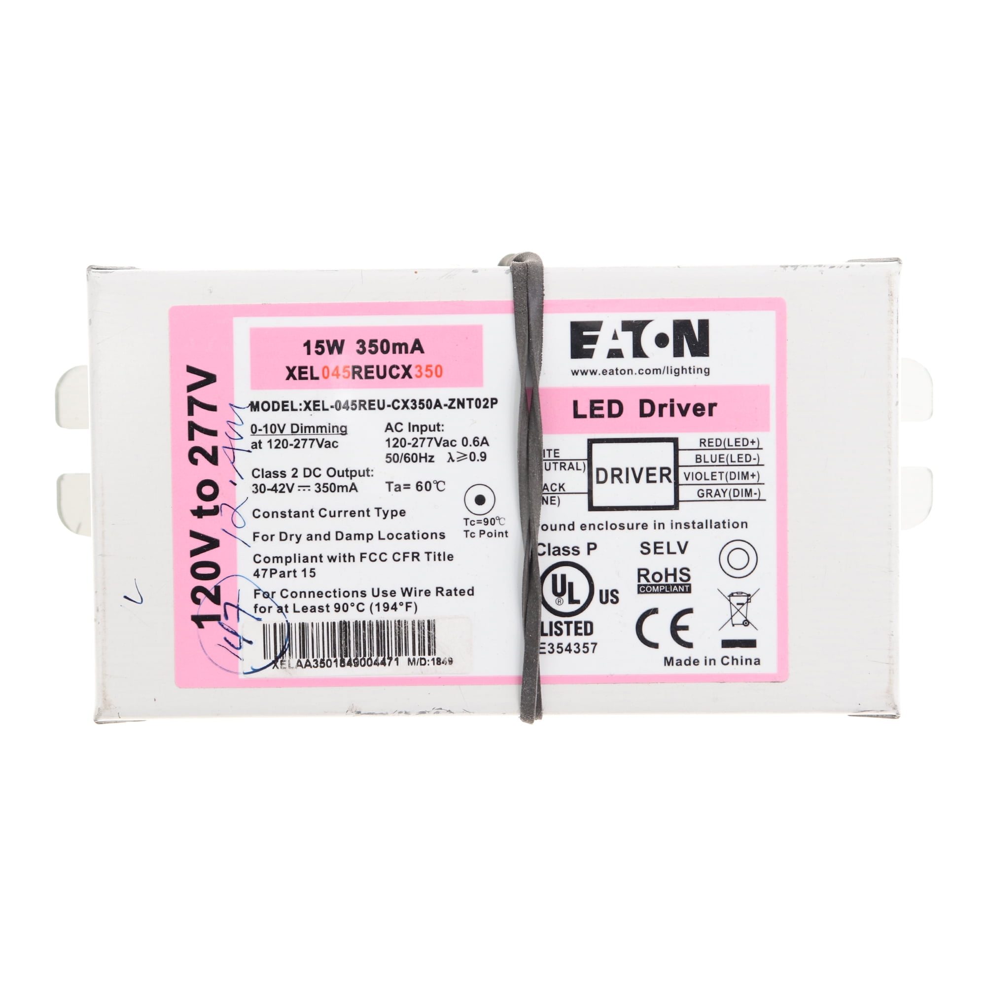 Eaton XEL-045REU-CX350A-ZNT02P LED Driver, 15W, 0-10V, 30-42Vdc, 350mA ...