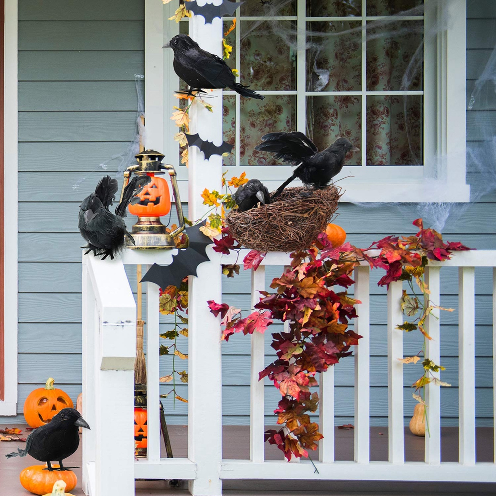 6 Pieces Halloween Black Crows Feathered Crows Halloween Decorations ...
