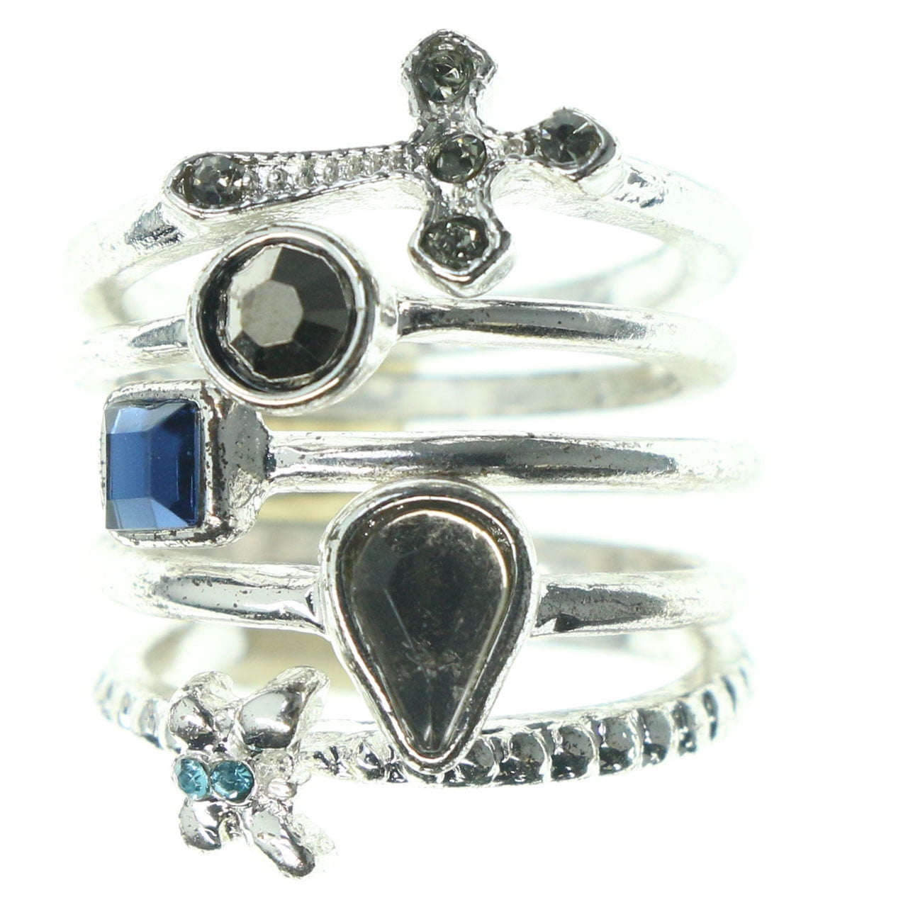 Mi Amore Multiple Ring Set Silver-Tone - Walmart.com