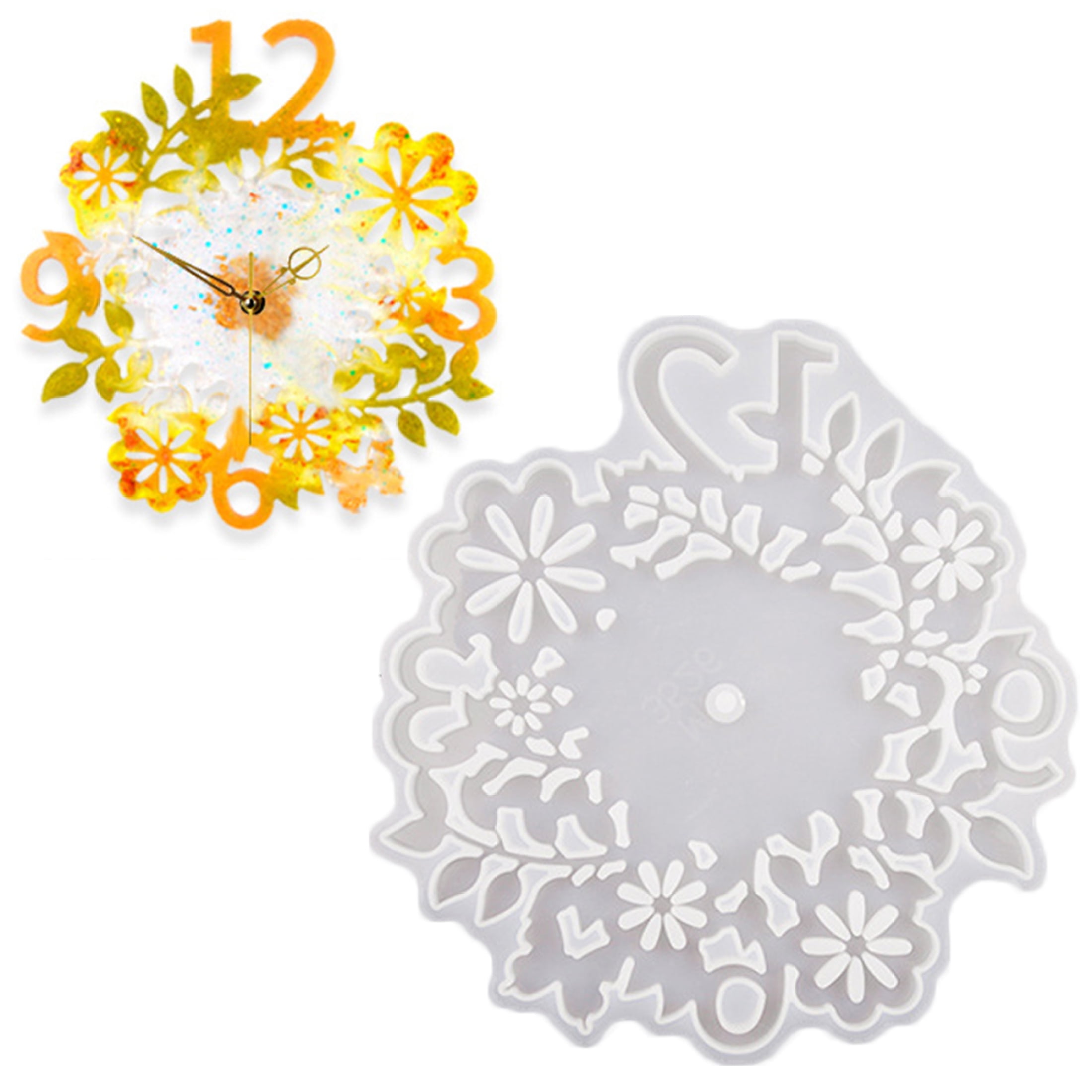 EUBUY DIY Clock Epoxy Resin Silicone Mold Arabic Numeral Flower ...