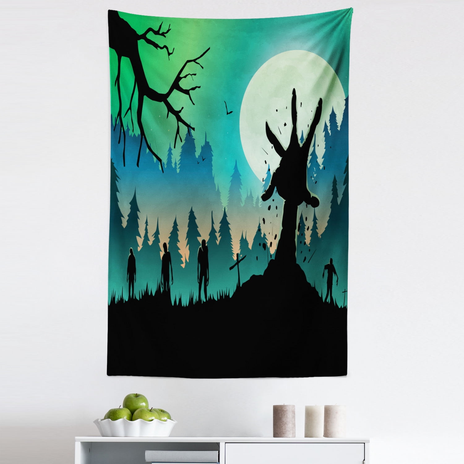 Halloween Tapestry, Zombie Silhouettes and an Arm in Idyllic Forest ...
