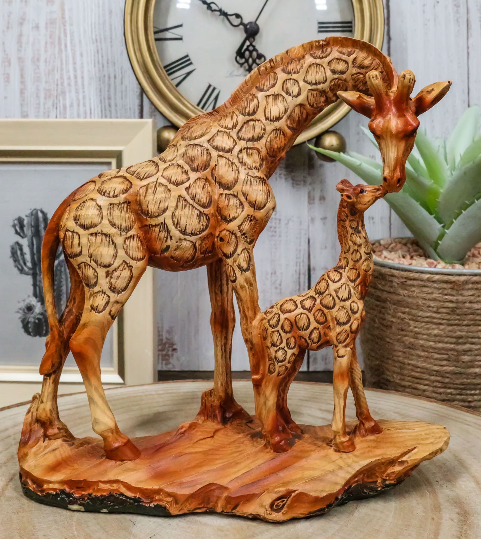 Safari Giraffe Family Statue 6.75"H Faux Wood Resin Giraffe Mother And ...