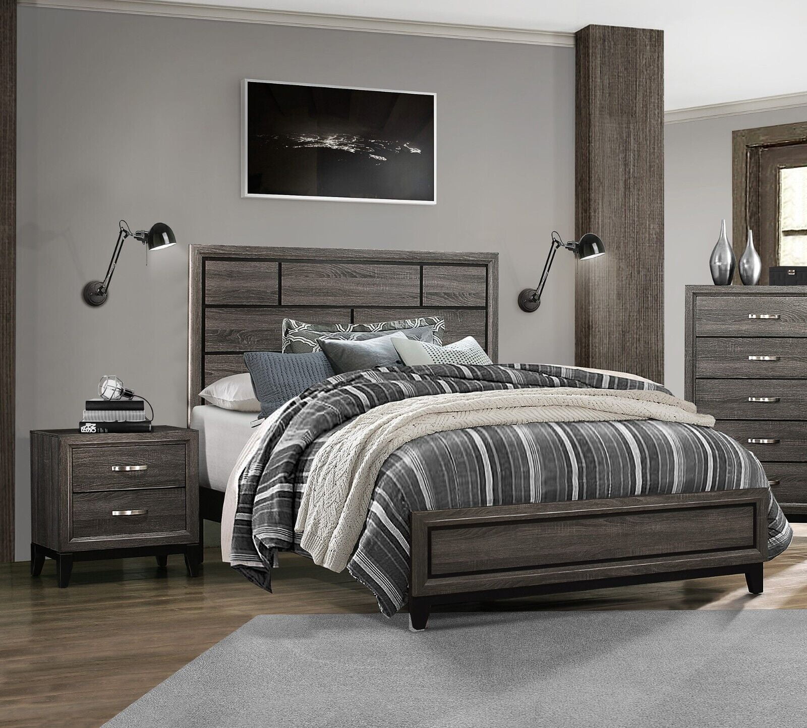 Contemporary Gray Finish 3pc Bedroom Set Eastern King Size Bed ...