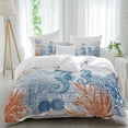 4 Piece Duvet Cover Set Cal king, Ocean Coral Starfish Seahorses Soft ...