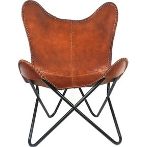 AmeriHome Natural Leather Butterfly Chair in Light Tan - Walmart.com