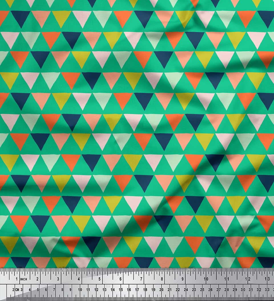 Soimoi Green Cotton Voile Fabric Triangle Geometric Printed Fabric 1 ...
