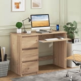 Costway Computer Desk with Outlet Keyboard Tray & 3 Large Drawers Type ...