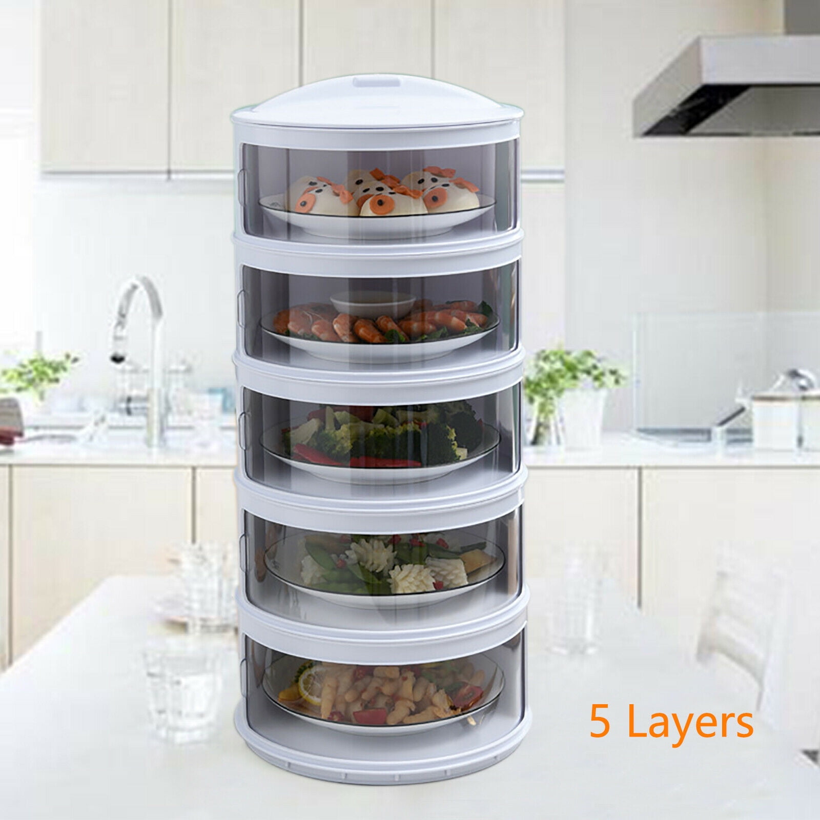 Fichiouy 5-Layer Food Container Stackable Dustproof Transparent Stable ...