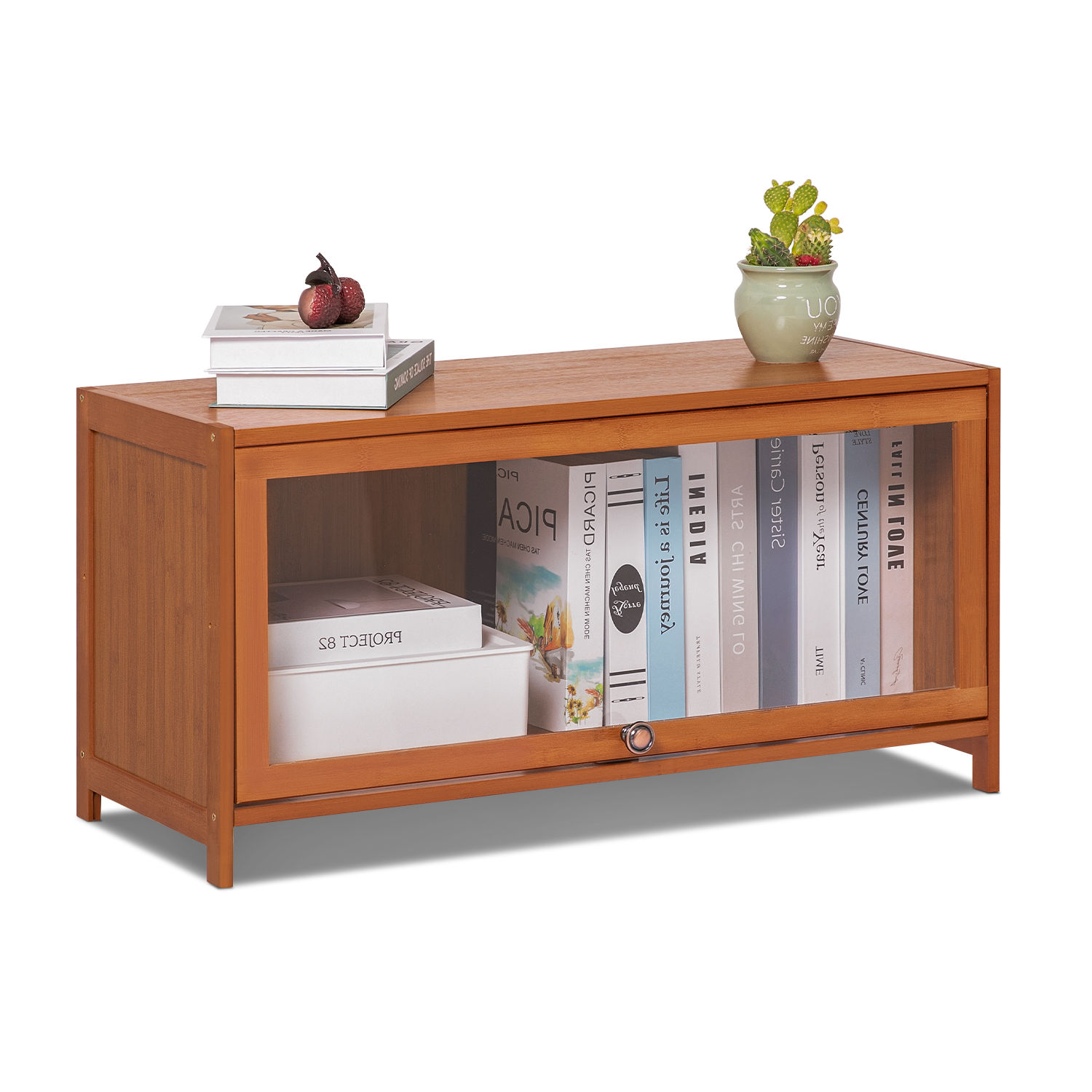 Magshion Bamboo 1 Tiers Bookcase with Acrylic Doors, Free Standing Book ...