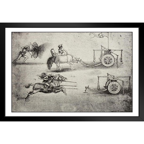Leonardo Da Vinci Tank Concept Drawing Sketch Renaissance Art Black ...