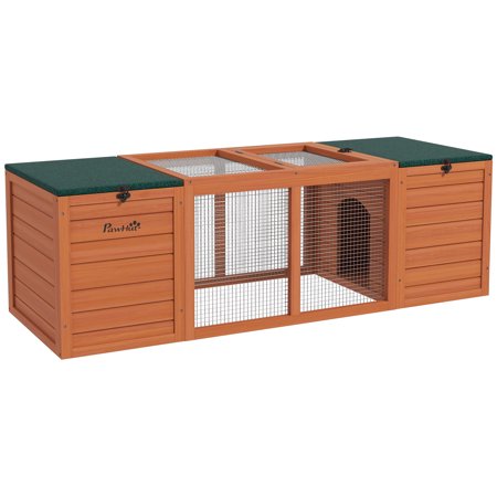 PawHut Rabbit Hutch Outdoor Wooden Bunny Cage w/ Openable Tops - Walmart.ca