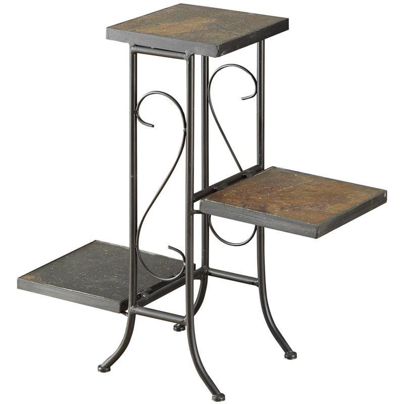 Pemberly Row 3 Tier Rustic Slate Top Metal Plant Stand in Black ...