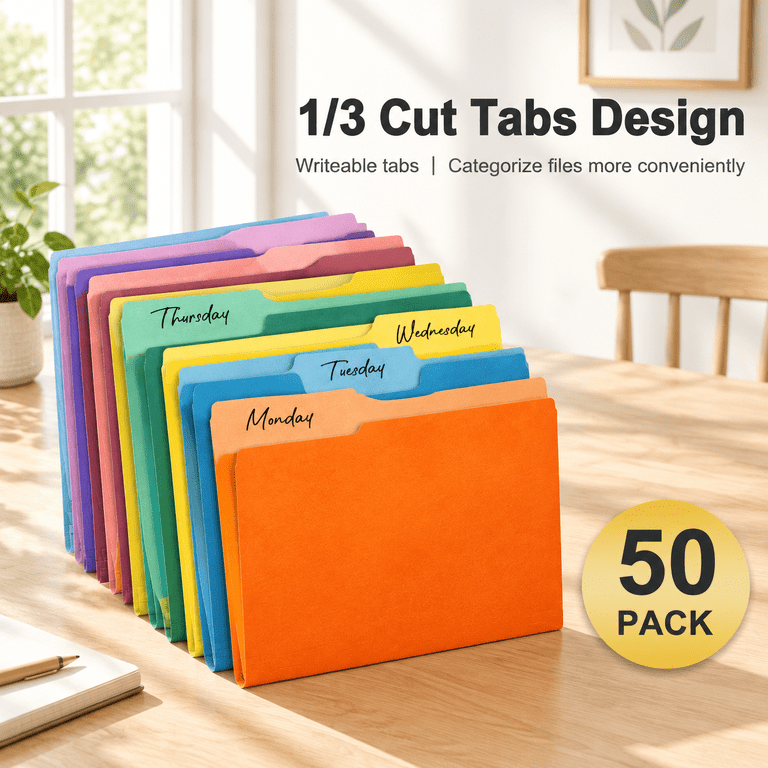 Colored File Folder 50 Pack 1/3-cut Tabs Letter Size - Walmart.com
