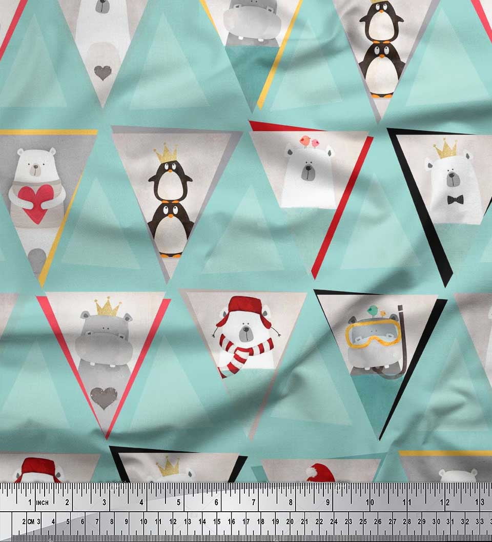 Soimoi Polyester Crepe Fabric Triangle,Penguin & Bear Patchwork Print ...