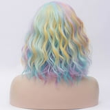 RightOn 14" Rainbow Wig Short Curly Bob Wig Colorful Hair Wigs Multi ...