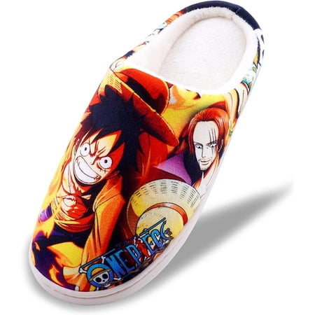 Anime One Piece Luffy Fuzzy Slippers House Open Back Slippers Closed ...