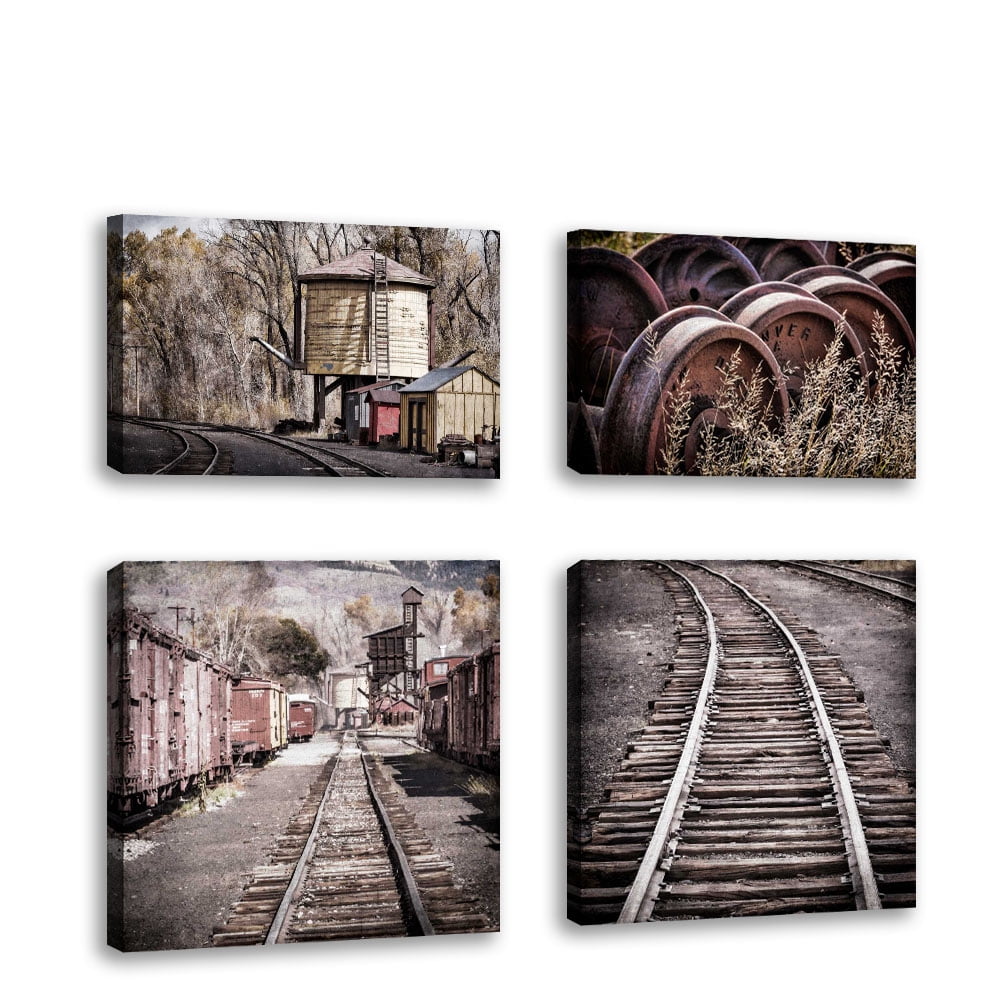 Set of 4 - Vintage Train Yard IV - Contemporary Fine Art Giclee on ...