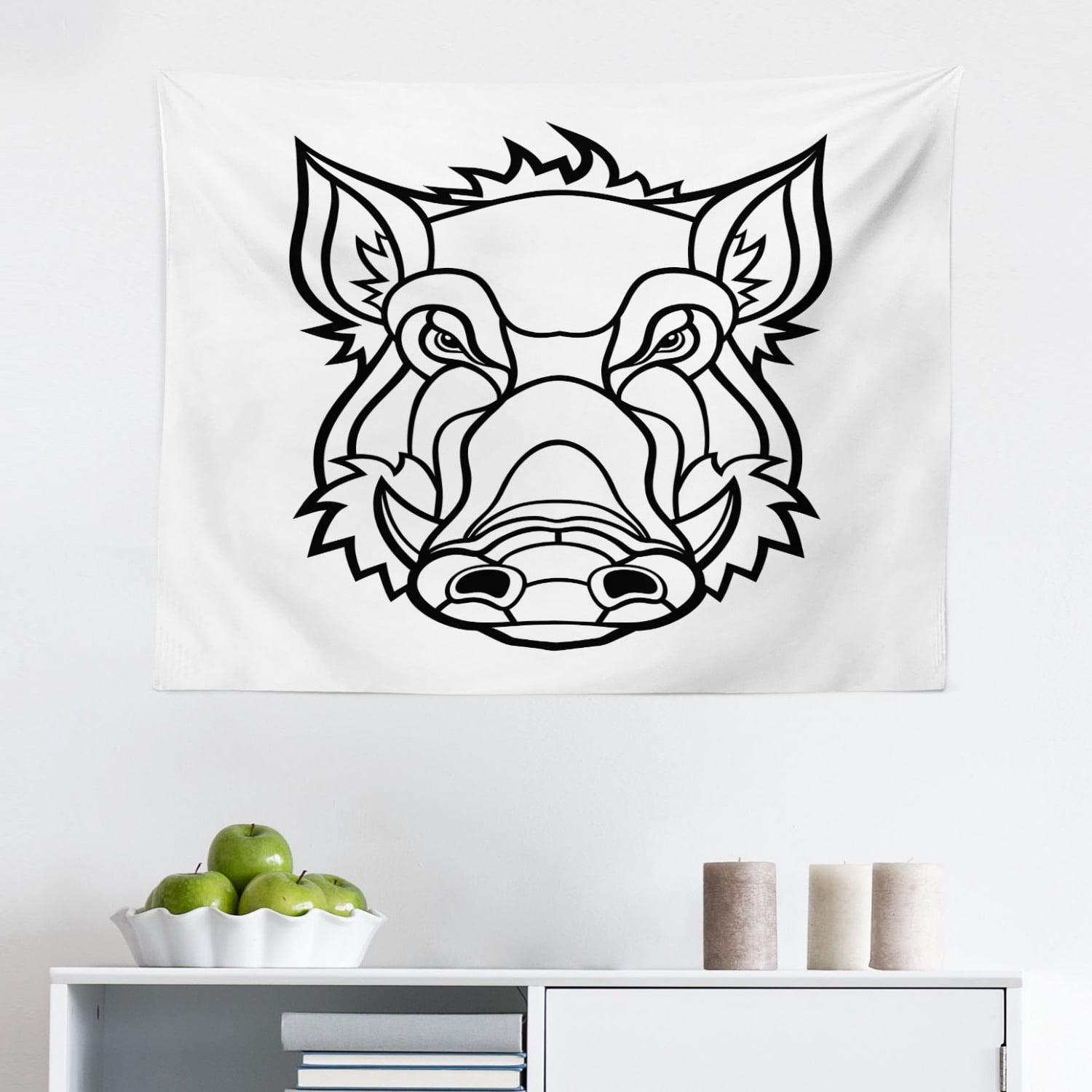 Razorback Tapestry, Illustration of Wild Boar Pig on Abstract Landscape ...