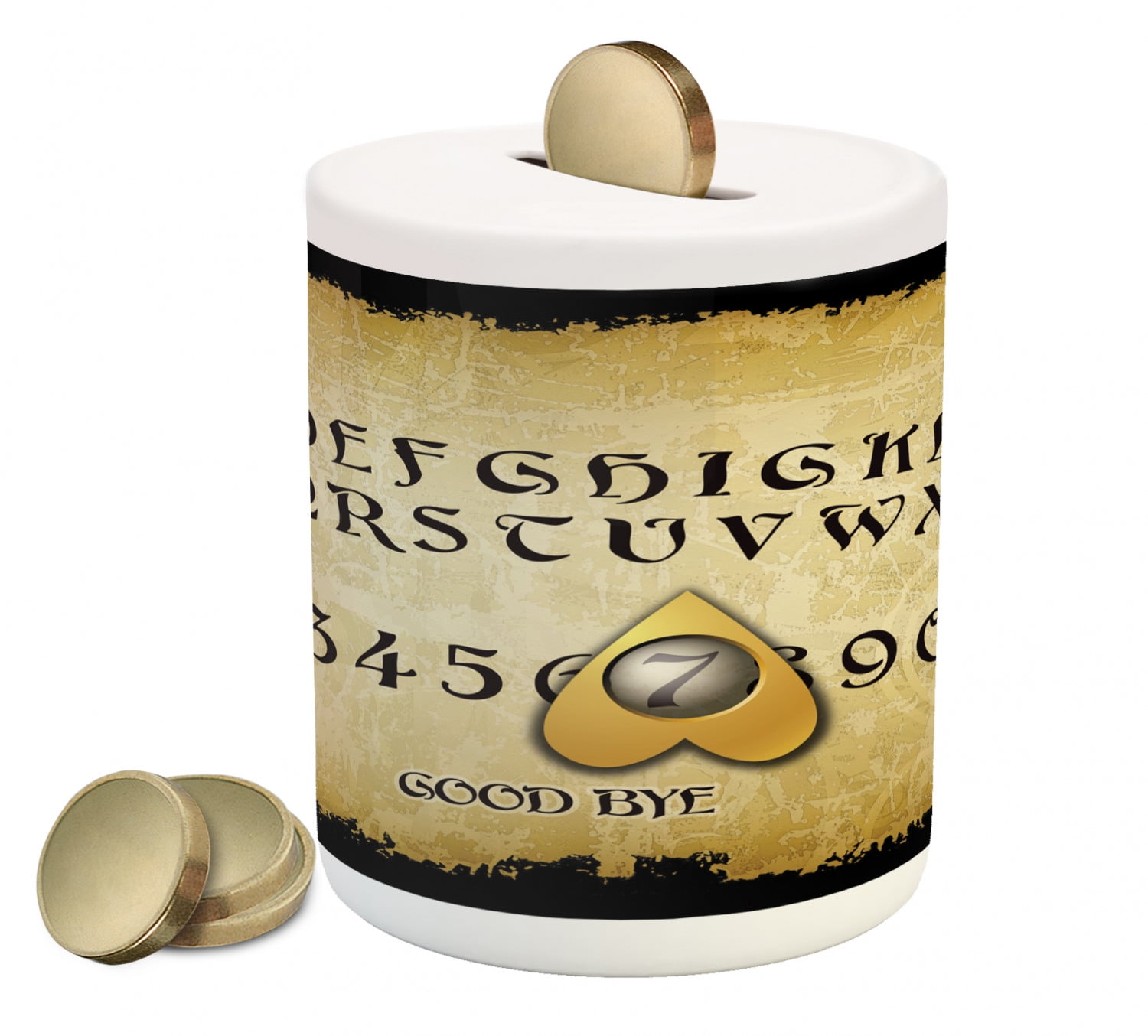 Ouija Board Piggy Bank, Grungy Board Design with Vanished Scratchy ...