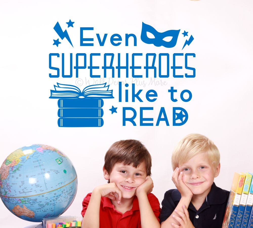 School Wall Quotes Superheroes Like To Read Library Decals Wall Art ...