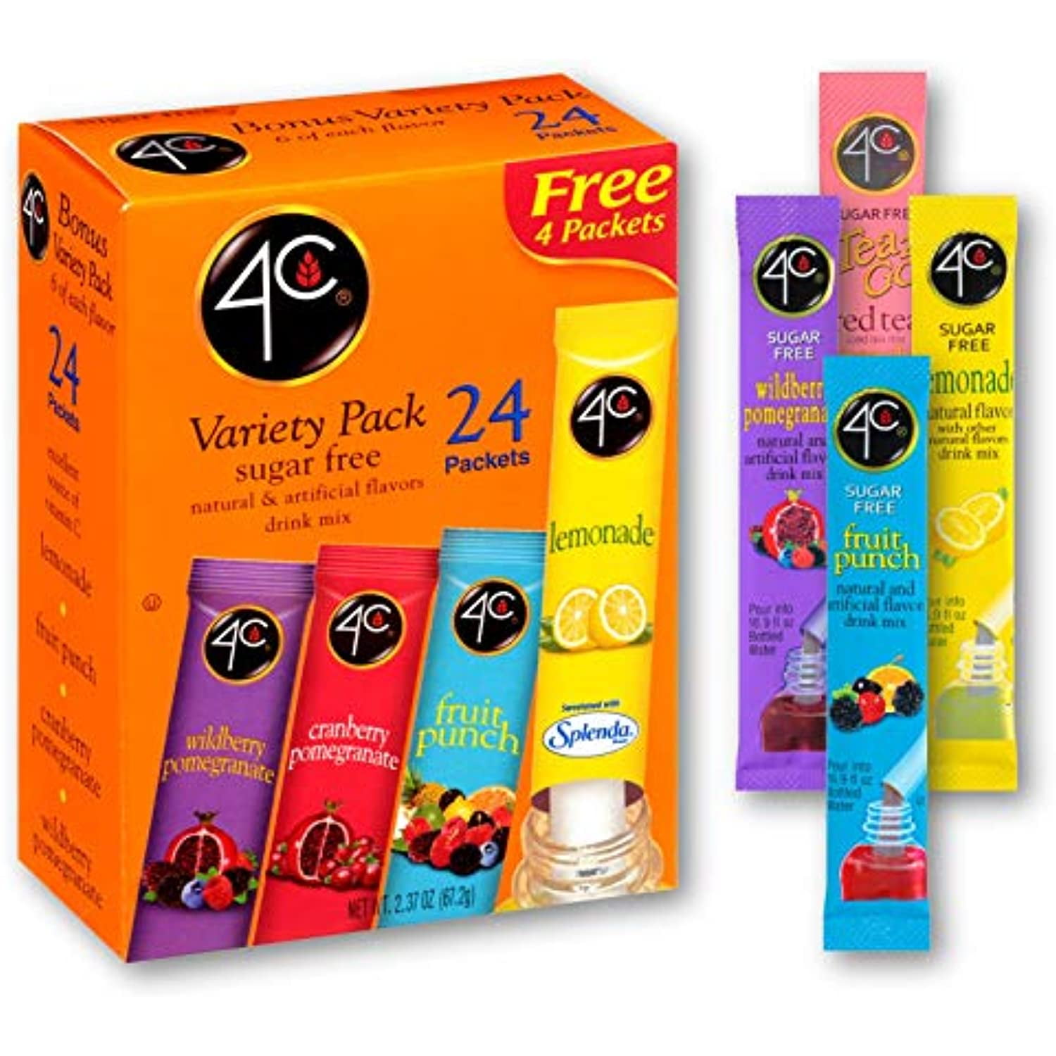 4C Powder Drink Mix Packets, Variety 1 Pack, 24 Count, Singles Stix On ...