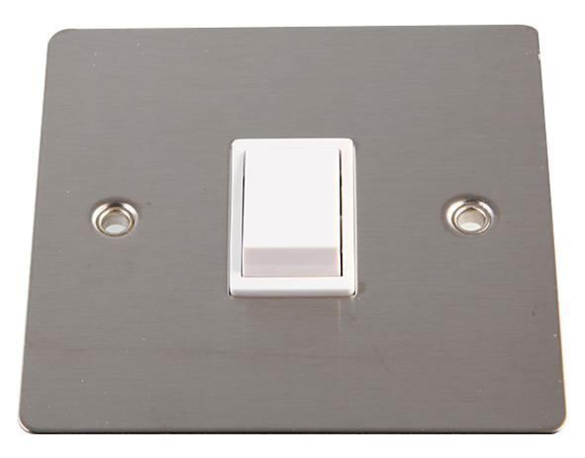 VOLEX Flat Plate 1 Gang 2 Way Light Switch, Brushed Stainless Steel ...