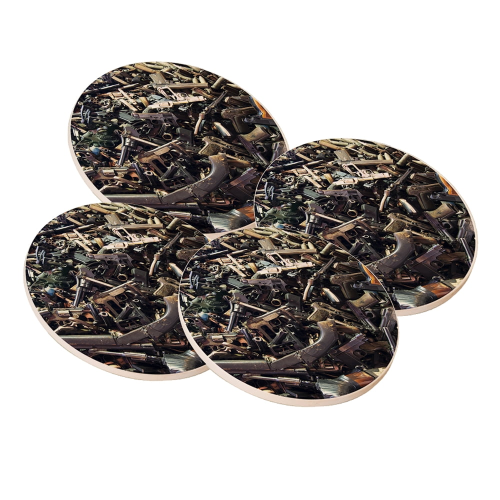 KuzmarK Sandstone Drink Coaster (set of 4) - Rifle Shotgun Pistol Semi ...
