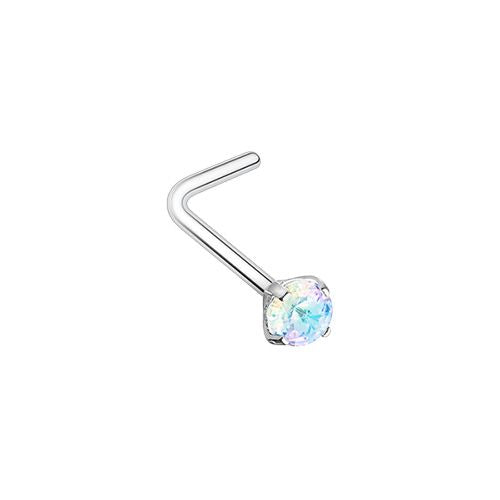 Prong Set Iridescent Gem Top Steel L-Shaped Nose Ring - Walmart.com