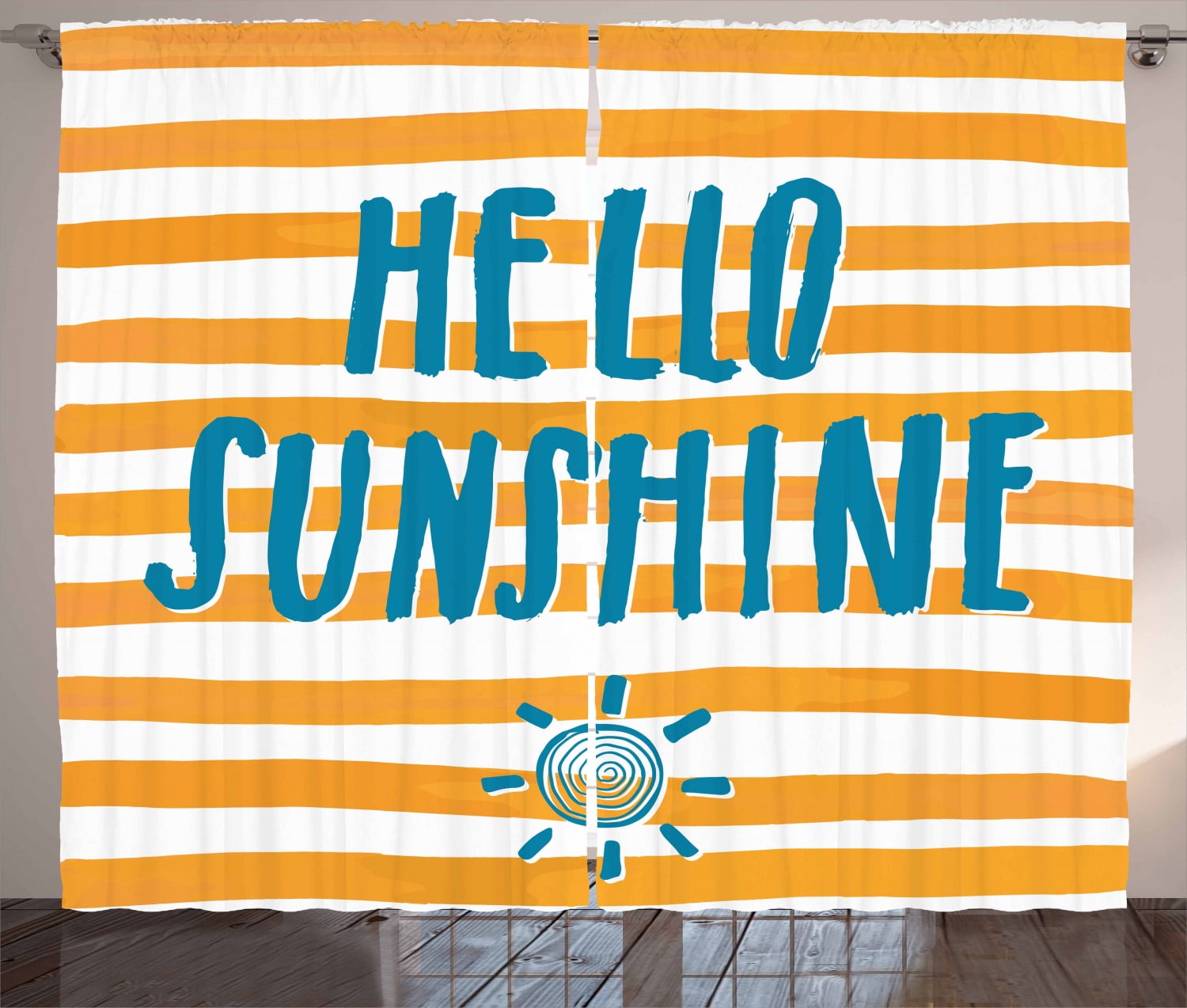 Hello Sunshine Curtains 2 Panels Set, Summer Hello Sunshine Lettering ...