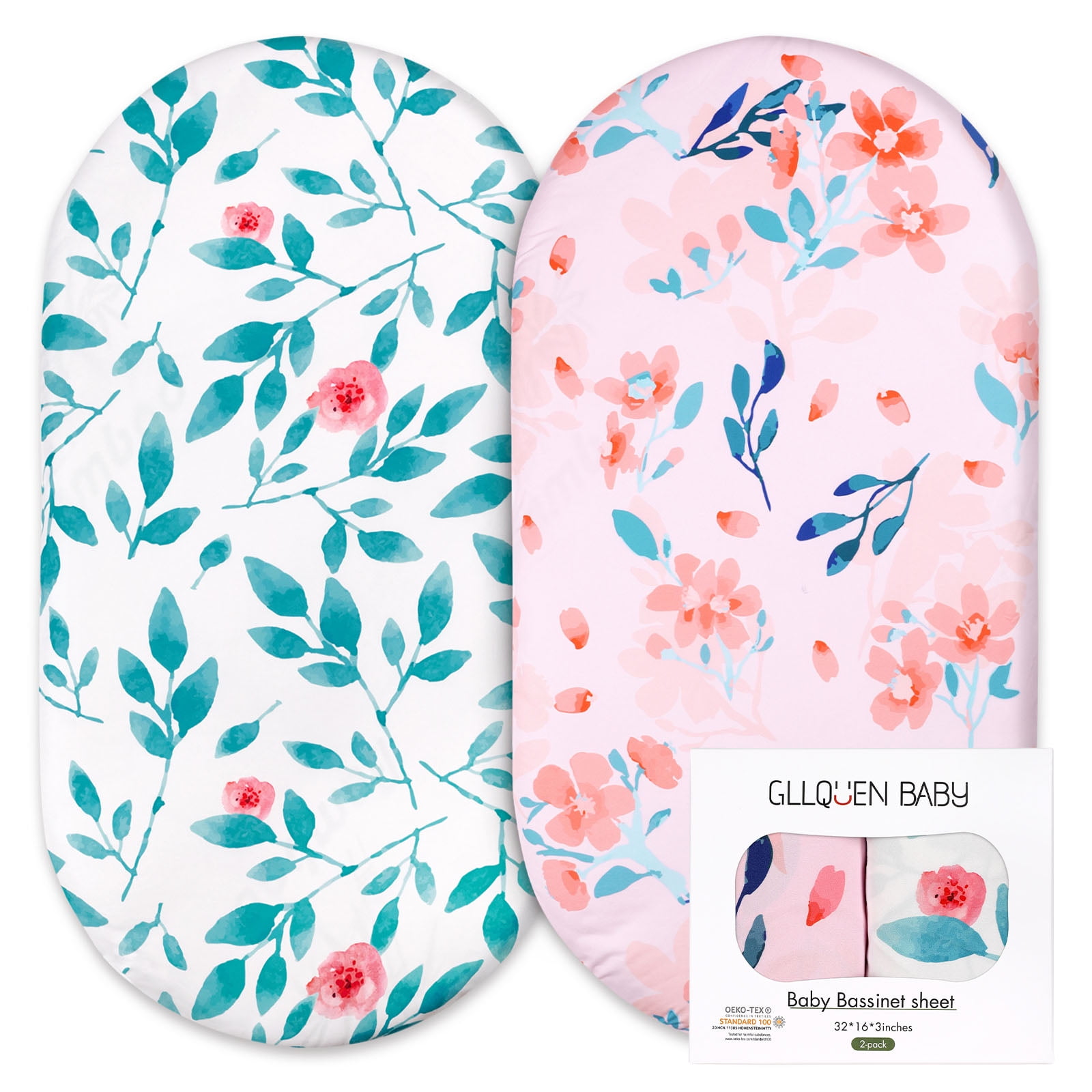 Gllquen Baby Bassinet Fitted Sheets Set 2 Pack For Newborn Infant Baby ...