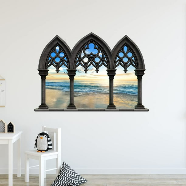 VWAQ - Castle Window Decals for Walls Sunset Beach Window Wall Decals ...