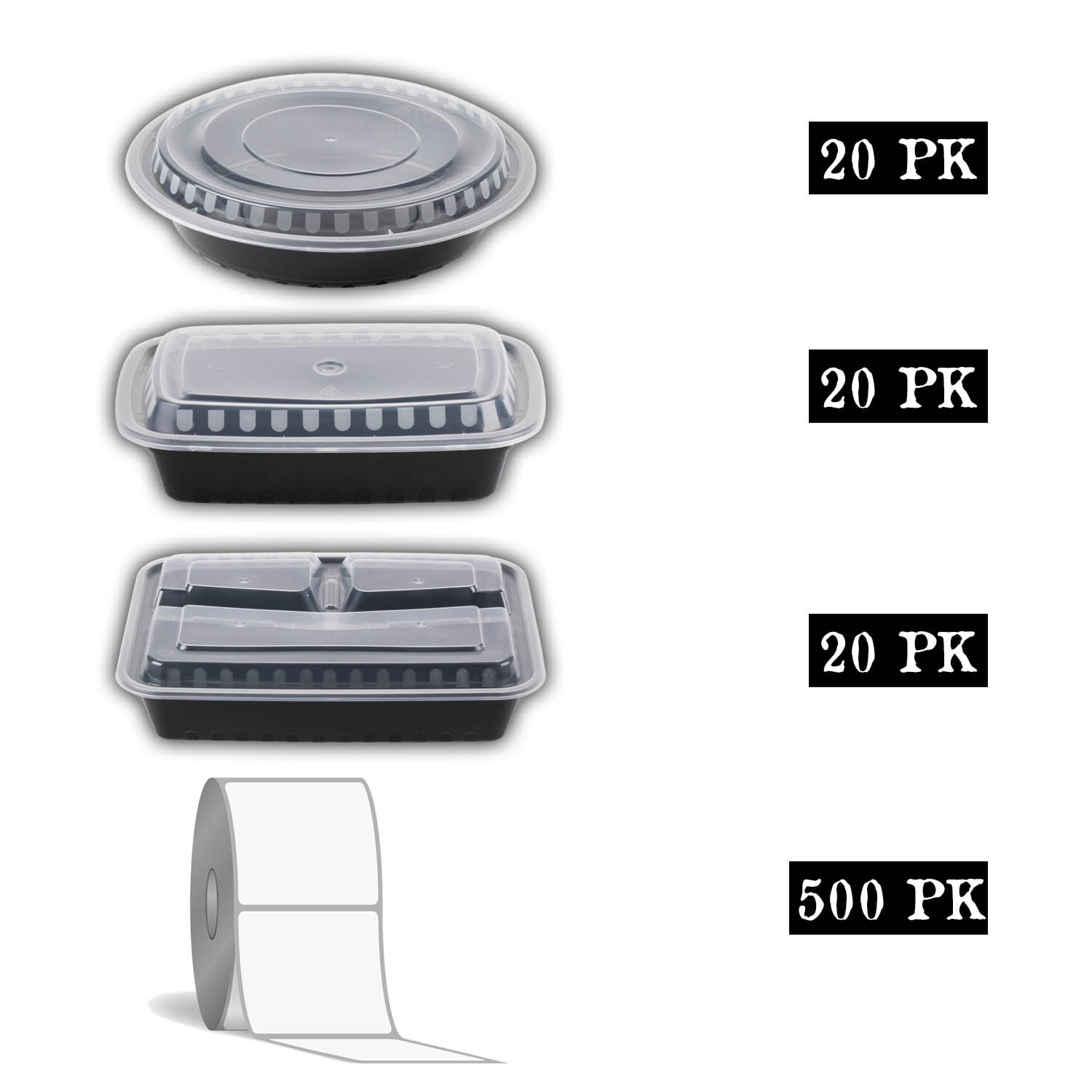 Meal Prep Food Containers And Labels Set: (20 Pk) Rectangle Prepping ...
