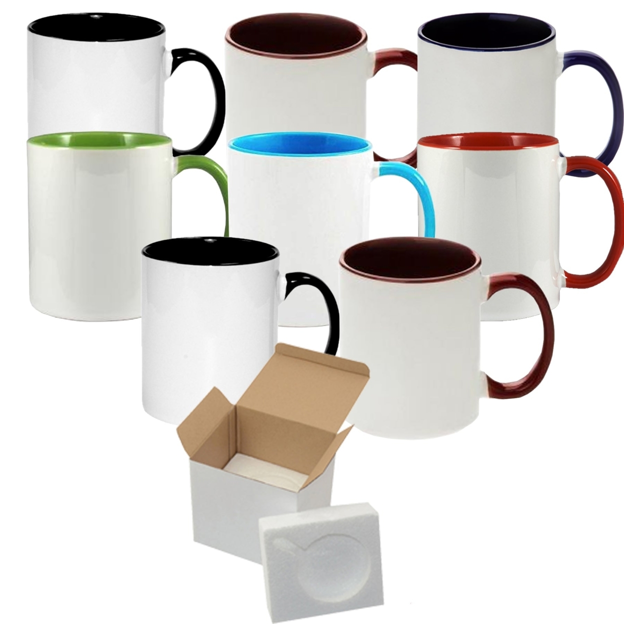 Mugsie 8 Pcs 11OZ MIXED Color Inner & Handle Sublimation Mugs With Foam ...