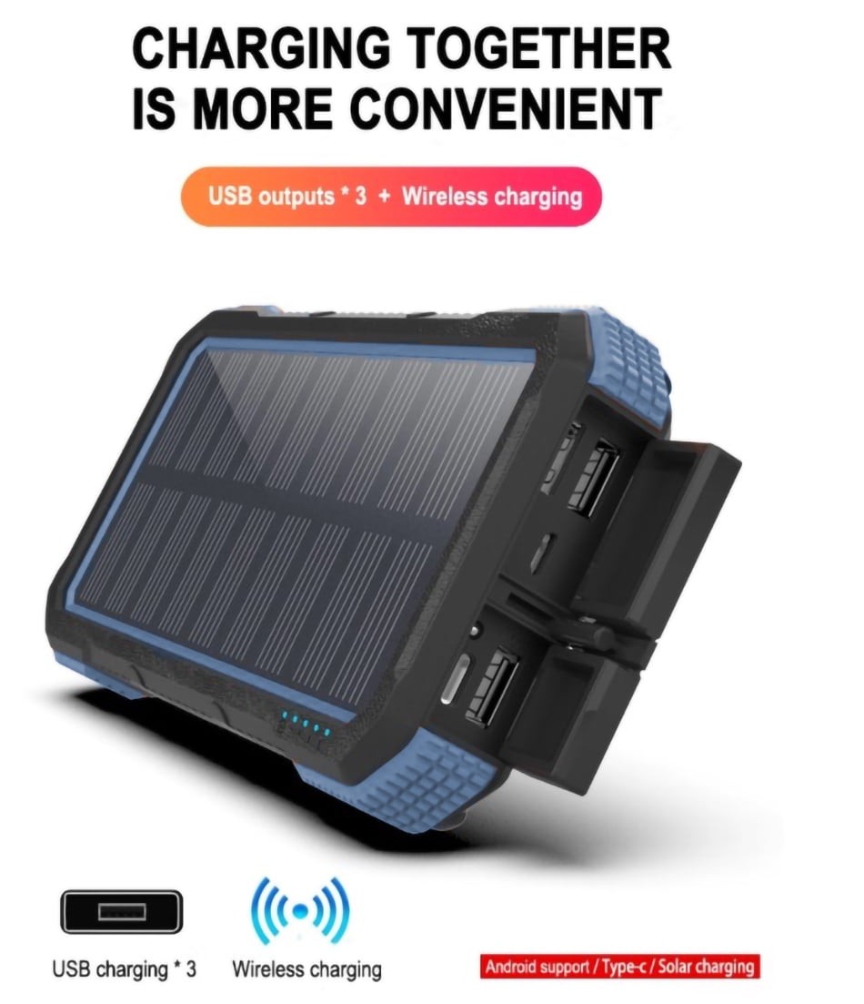 Portable Wireless Charging Power Bank Solar Powered 26800mAh Outdoor ...